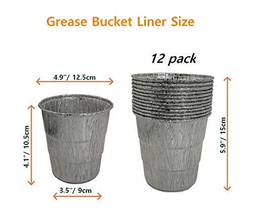 Drip Grease Bucket Can & 12-Pack Liners for Traeger 20/22/34, Pit Boss, etc Pellet Smoker Grill (Silver 12)