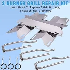 Hipoilk Grill Parts Kit for Jenn-Air 720-0336 720-0511 720-0337 730-0337, Members Mark 720-0586A Gas Grill Burners, Heat Plates Tent Shield Burner Cover, Igniters