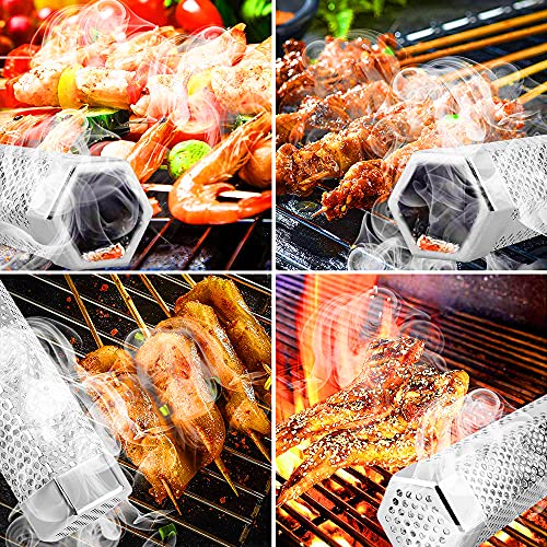 Prefdo Smoker Tube - 6” Stainless Steel Wood Pellet Tube Smokers for Cold or Hot Smoking , 5 Hours of Billowing Smoke, Work with Electric Gas Charcoal Grills or Smokers, H