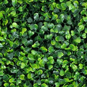 artificial greenery boxwood, privacy fence screen faux plant, uv resistant topiary hedge, for outdoor indoor use as wall backdrop, garden, backyard, event decorations (20” x 20”)