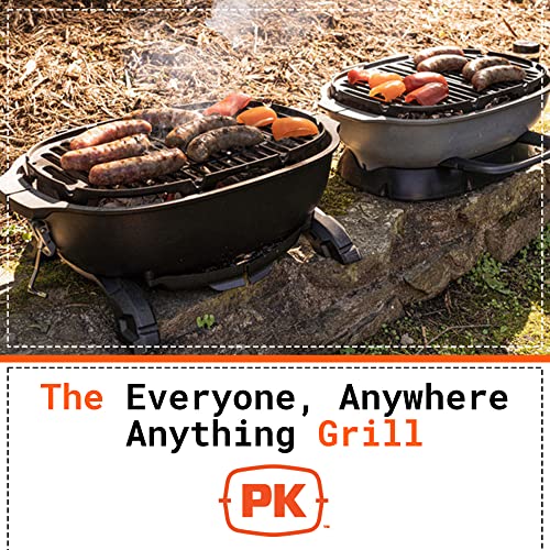 PK Grills Portable Charcoal BBQ Grill and Smoker with Lid, Cast Iron Aluminum Outdoor Kitchen Cooking Mini Small Barbecue Grill for Camping, Backyard Grilling, Park, Tailgating, Grey PK PK200-SFL