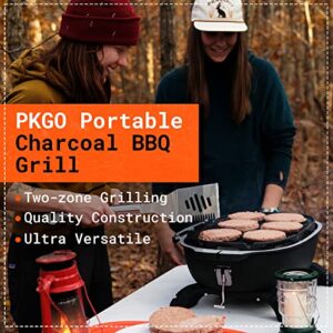 PK Grills Portable Charcoal BBQ Grill and Smoker with Lid, Cast Iron Aluminum Outdoor Kitchen Cooking Mini Small Barbecue Grill for Camping, Backyard Grilling, Park, Tailgating, Grey PK PK200-SFL