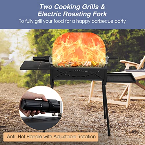 Giantex Charcoal Grill with Automatic Rotisserie Kit, 2 Folding Side Tables, Detachable Legs, Portable Chicken Roaster turkey Kabab Grill, Quick Setup for Backyard Barbecue Camping