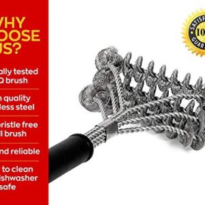 Grill Brush Bristle Free for Safe Cleaning | Grill Cleaner Brush for Gas/Porcelain/Charbroil Grates | Rust-Free Stainless Steel BBQ Brush for Grill Cleaning 17" | BBQ Grill Accessories Gifts for Men