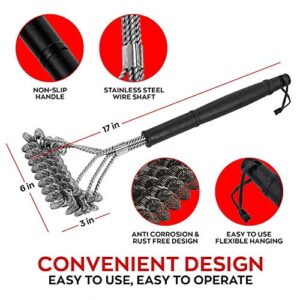 Grill Brush Bristle Free for Safe Cleaning | Grill Cleaner Brush for Gas/Porcelain/Charbroil Grates | Rust-Free Stainless Steel BBQ Brush for Grill Cleaning 17" | BBQ Grill Accessories Gifts for Men