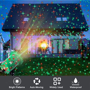 Christmas Projector Lights Outdoor Red and Green Starry Projection Light with Remote Control LED Outdoor Light Projector Waterproof Landscape Spotlights for Xmas Holiday Halloween Yard Patio Garden