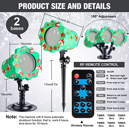 Christmas Projector Lights Outdoor Red and Green Starry Projection Light with Remote Control LED Outdoor Light Projector Waterproof Landscape Spotlights for Xmas Holiday Halloween Yard Patio Garden