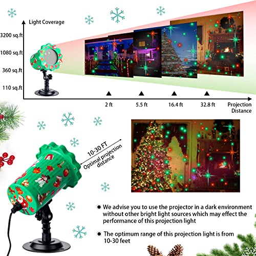 Christmas Projector Lights Outdoor Red and Green Starry Projection Light with Remote Control LED Outdoor Light Projector Waterproof Landscape Spotlights for Xmas Holiday Halloween Yard Patio Garden