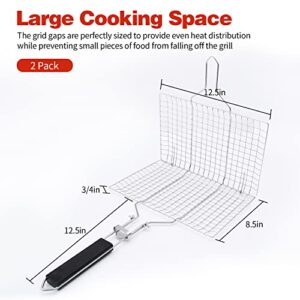 Grill Basket, 2 Pack Stainless Steel Fish Grill Rack, Portable BBQ Grilling Basket Outdoor Grill Accessories Barbecue Grilling Basket for Meat, Steak, Shrimp, Vegetables, Chops