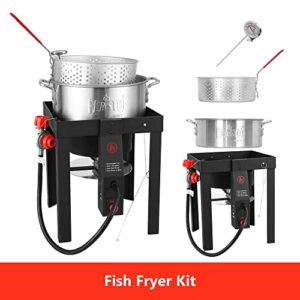 FEASTO 4 in 1 Turkey and Fish Fryer Set with 30 Qt & 10 Qt Aluminum Pots, Electronic ignition Outdoor Propane Gas Cooker with Adjustable 0-10 PSI Regulator, Non-Assembly Frame Stand