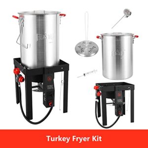 FEASTO 4 in 1 Turkey and Fish Fryer Set with 30 Qt & 10 Qt Aluminum Pots, Electronic ignition Outdoor Propane Gas Cooker with Adjustable 0-10 PSI Regulator, Non-Assembly Frame Stand