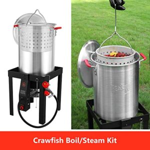 FEASTO 4 in 1 Turkey and Fish Fryer Set with 30 Qt & 10 Qt Aluminum Pots, Electronic ignition Outdoor Propane Gas Cooker with Adjustable 0-10 PSI Regulator, Non-Assembly Frame Stand