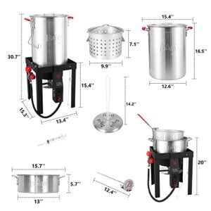 FEASTO 4 in 1 Turkey and Fish Fryer Set with 30 Qt & 10 Qt Aluminum Pots, Electronic ignition Outdoor Propane Gas Cooker with Adjustable 0-10 PSI Regulator, Non-Assembly Frame Stand