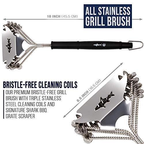 Shark BBQ Tongs and Bristle-Free Grill Cleaner with Scraper - Heavy Duty Barbecue Grilling Tong and Barbecue Cleaning Tool…