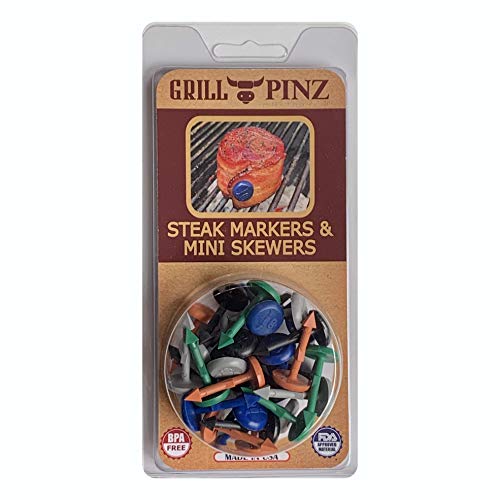 Steak Pinz - Grill Safe, Reusable Nylon Food Markers for Marking Desired Grilling Temperature, Spiciness, or Marking Dietary Restrictions - Made in The USA. (Pack of 32 Pinz