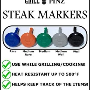 Steak Pinz - Grill Safe, Reusable Nylon Food Markers for Marking Desired Grilling Temperature, Spiciness, or Marking Dietary Restrictions - Made in The USA. (Pack of 32 Pinz