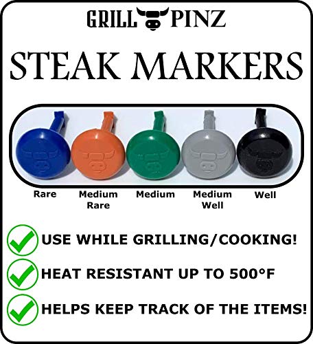 Steak Pinz - Grill Safe, Reusable Nylon Food Markers for Marking Desired Grilling Temperature, Spiciness, or Marking Dietary Restrictions - Made in The USA. (Pack of 32 Pinz