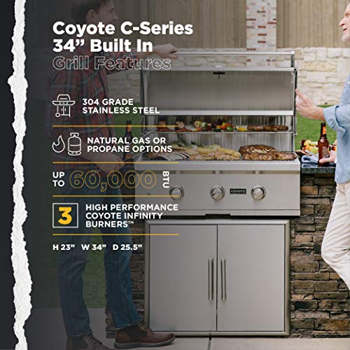 Coyote C-Series 34-Inch, 3-Burner Built-in Propane Gas Grill - C2C34LP