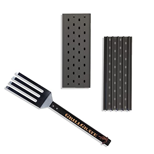 GrillGrate - 12" Grill Grates - 2 Panel Sear Station for Pellet Grills, with Grate Tool, Highly Conductive, Easy to Clean, Perfect Sear Marks (SS12)