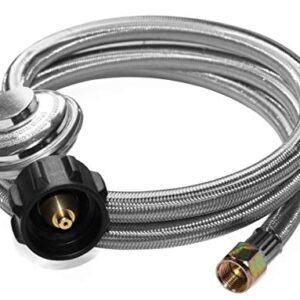 DOZYANT 5 Feet Universal QCC1 Low Pressure Propane Regulator Grill Replacement with Stainless Steel Braided hose for Most LP Gas Grill, Heater and Fire Pit Table, 3/8" Female Flare Nut