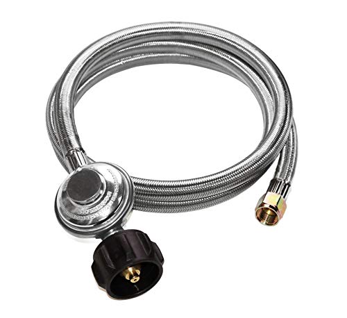 DOZYANT 5 Feet Universal QCC1 Low Pressure Propane Regulator Grill Replacement with Stainless Steel Braided hose for Most LP Gas Grill, Heater and Fire Pit Table, 3/8" Female Flare Nut