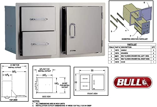 AMS Fireplace | Bull GRILLS outdoor 30" The Outlaw grill Natural Gas with Single Side Burner, Stainless Steel Sink, Grill Cover, Refrigerator, Door & Drawer Combo with 5 in 1 BBQ Tool Set-FREE Bio-Ethanol Table-top Fire pit