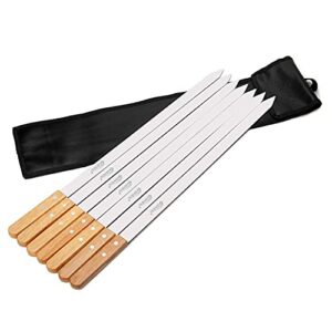 goutime kabob skewers 23 inch long,1 inch wid stainless steel grilling bbq skewer with wood handle for making koubideh persian brazilian chicken shrimp kebab,set of 7 with bag