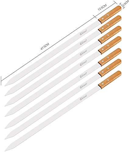 GOUTIME Kabob Skewers 23 Inch Long,1 Inch Wid Stainless Steel Grilling BBQ Skewer with Wood Handle for Making Koubideh Persian Brazilian Chicken Shrimp Kebab,Set of 7 with Bag