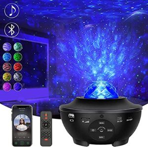 star projector, ocean wave night light projector with adjustable lightness remote control timer 10 lighting modes built-in music speaker galaxy light for kids adult bedroom living room