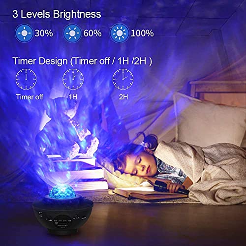 Star Projector, Ocean Wave Night Light Projector with Adjustable Lightness Remote Control Timer 10 Lighting Modes Built-in Music Speaker Galaxy Light for Kids Adult Bedroom Living Room