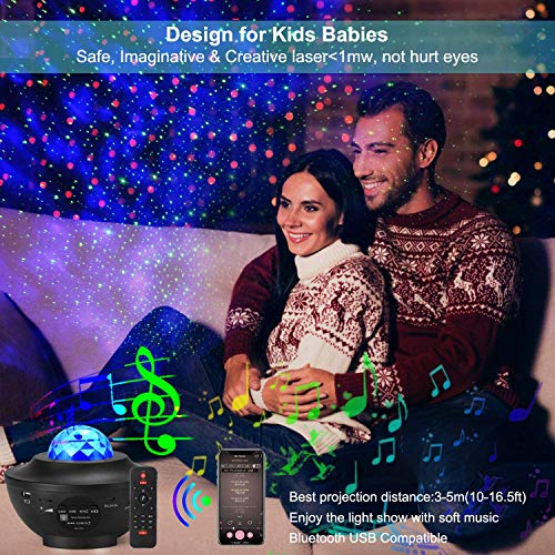 Star Projector, Ocean Wave Night Light Projector with Adjustable Lightness Remote Control Timer 10 Lighting Modes Built-in Music Speaker Galaxy Light for Kids Adult Bedroom Living Room