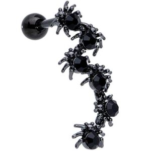 body candy 16g womens 6mm black pvd steel clear accent spiders cartilage earring helix tragus jewelry 1/4″