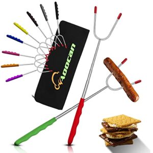 Aoocan Marshmallow Roasting Sticks , 10 Pack Long 45 Inch Smores Sticks for Fire Pit , Telescoping Rotating Smores Skewers - Hot Dog Roasting Sticks for Campfire, Camping, Bonfire and Grill