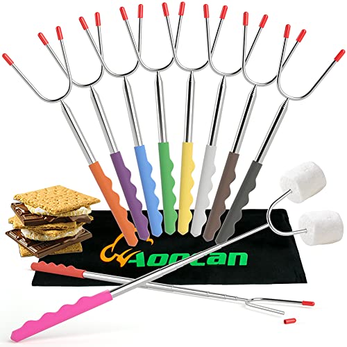 Aoocan Marshmallow Roasting Sticks , 10 Pack Long 45 Inch Smores Sticks for Fire Pit , Telescoping Rotating Smores Skewers - Hot Dog Roasting Sticks for Campfire, Camping, Bonfire and Grill