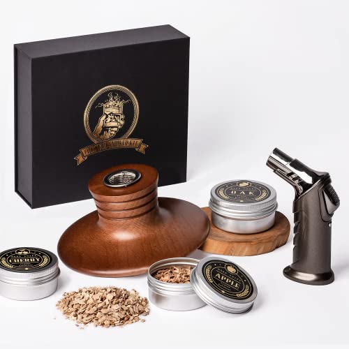 Cocktail Smoker Kit with Torch and Flavors Wood Chips for Whiskey and Bourbon, Old Fashioned Chimney Drink Smoker Kit for Infuse Whiskey, Wine, Gift for Dad Husband and Cocktail Lovers