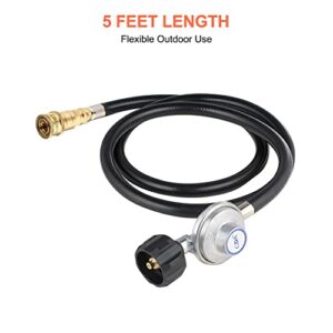 Camplux 5 Ft Quick Connect Propane Hose with Regulator, 1/4" Female Quick Connect, Fit for LP Fire Pit, Heater, Gas Grill, Olympian 5100, 5500 RV Grill