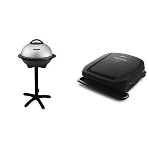 george foreman, silver, 12+ servings upto 15 indoor/outdoor electric grill, ggr50b, regular & 4-serving removable plate grill and panini press, black, grp1060b