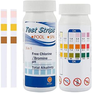 100 pcs 2 bottles 3 in 1 test strips, pool spa hot tub water test strips dip test strips for swimming pool,test total hardness,free chlorine,bromine,total