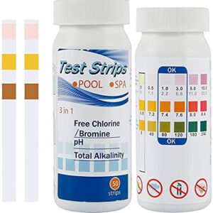 100 Pcs 2 Bottles 3 in 1 Test Strips, Pool Spa Hot Tub Water Test Strips Dip Test Strips for Swimming Pool,Test Total Hardness,Free Chlorine,Bromine,Total