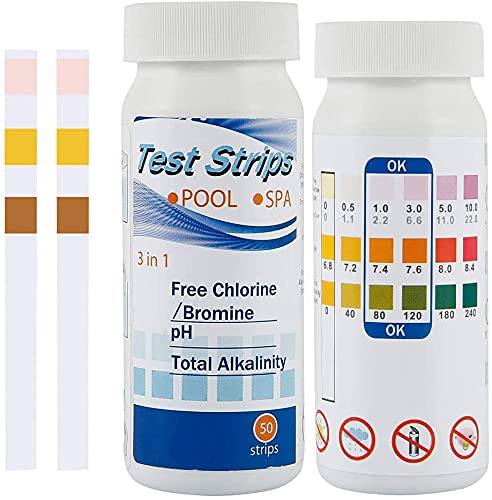 100 Pcs 2 Bottles 3 in 1 Test Strips, Pool Spa Hot Tub Water Test Strips Dip Test Strips for Swimming Pool,Test Total Hardness,Free Chlorine,Bromine,Total