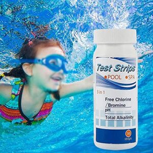 100 Pcs 2 Bottles 3 in 1 Test Strips, Pool Spa Hot Tub Water Test Strips Dip Test Strips for Swimming Pool,Test Total Hardness,Free Chlorine,Bromine,Total