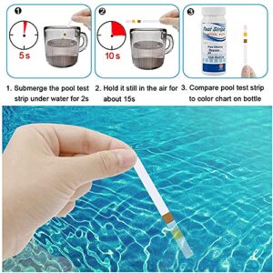 100 Pcs 2 Bottles 3 in 1 Test Strips, Pool Spa Hot Tub Water Test Strips Dip Test Strips for Swimming Pool,Test Total Hardness,Free Chlorine,Bromine,Total