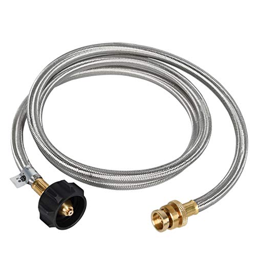 GGC 4 FT Stainless Steel Braided Propane Adapter Hose 1 lb to 20 lb Converter for QCC1/Type 1 LP Tank to 1 LB Portable Grill, Camp Stove, Buddy Heater