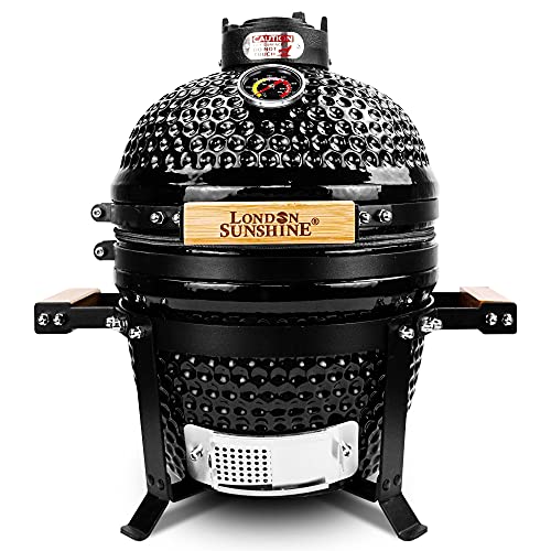 London Sunshine Ceramic BBQ Charcoal Kamado Grill 13 inch Portable Tabletop BBQ Grill Black