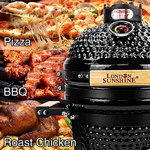 London Sunshine Ceramic BBQ Charcoal Kamado Grill 13 inch Portable Tabletop BBQ Grill Black