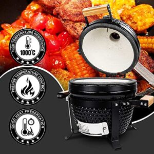 London Sunshine Ceramic BBQ Charcoal Kamado Grill 13 inch Portable Tabletop BBQ Grill Black