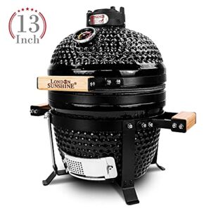 London Sunshine Ceramic BBQ Charcoal Kamado Grill 13 inch Portable Tabletop BBQ Grill Black