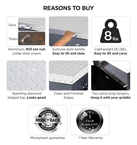 flybold Griddle Cover 36" Works for Blackstone Waterproof Diamond Plated Lightweight Aluminum Hard Top Lid with Stainless Steel Handle for Outdoor BBQ Hood Blackstone Griddle Accessories