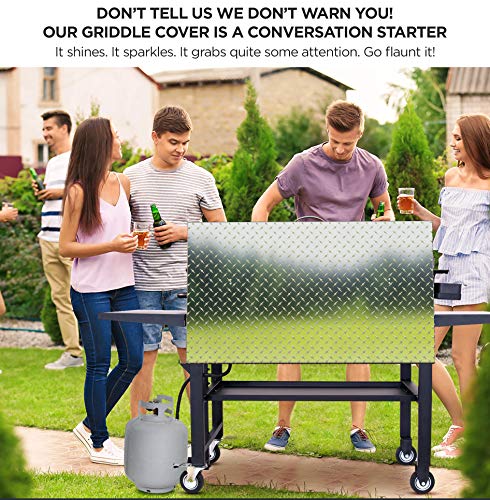 flybold Griddle Cover 36" Works for Blackstone Waterproof Diamond Plated Lightweight Aluminum Hard Top Lid with Stainless Steel Handle for Outdoor BBQ Hood Blackstone Griddle Accessories