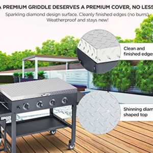 flybold Griddle Cover 36" Works for Blackstone Waterproof Diamond Plated Lightweight Aluminum Hard Top Lid with Stainless Steel Handle for Outdoor BBQ Hood Blackstone Griddle Accessories